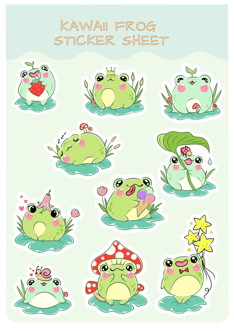 Kawaii Style Cute Little Froggy Sticker Sheet - Etsy