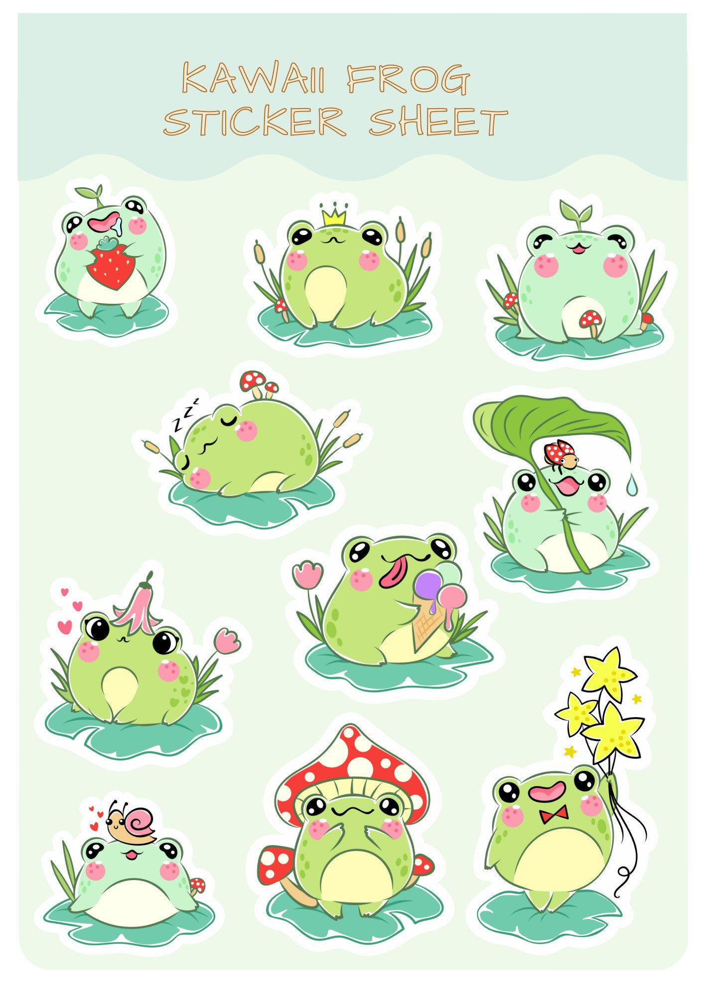 Kawaii Style Cute Little Froggy Sticker Sheet - Etsy