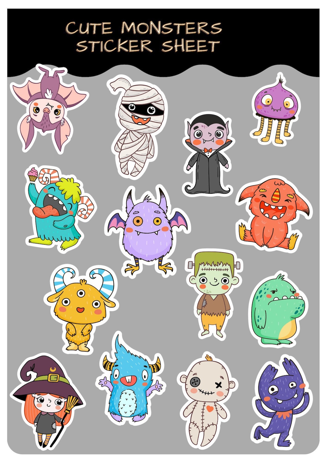 Cute Monster Sticker Sheet, Halloween Stickers - Etsy