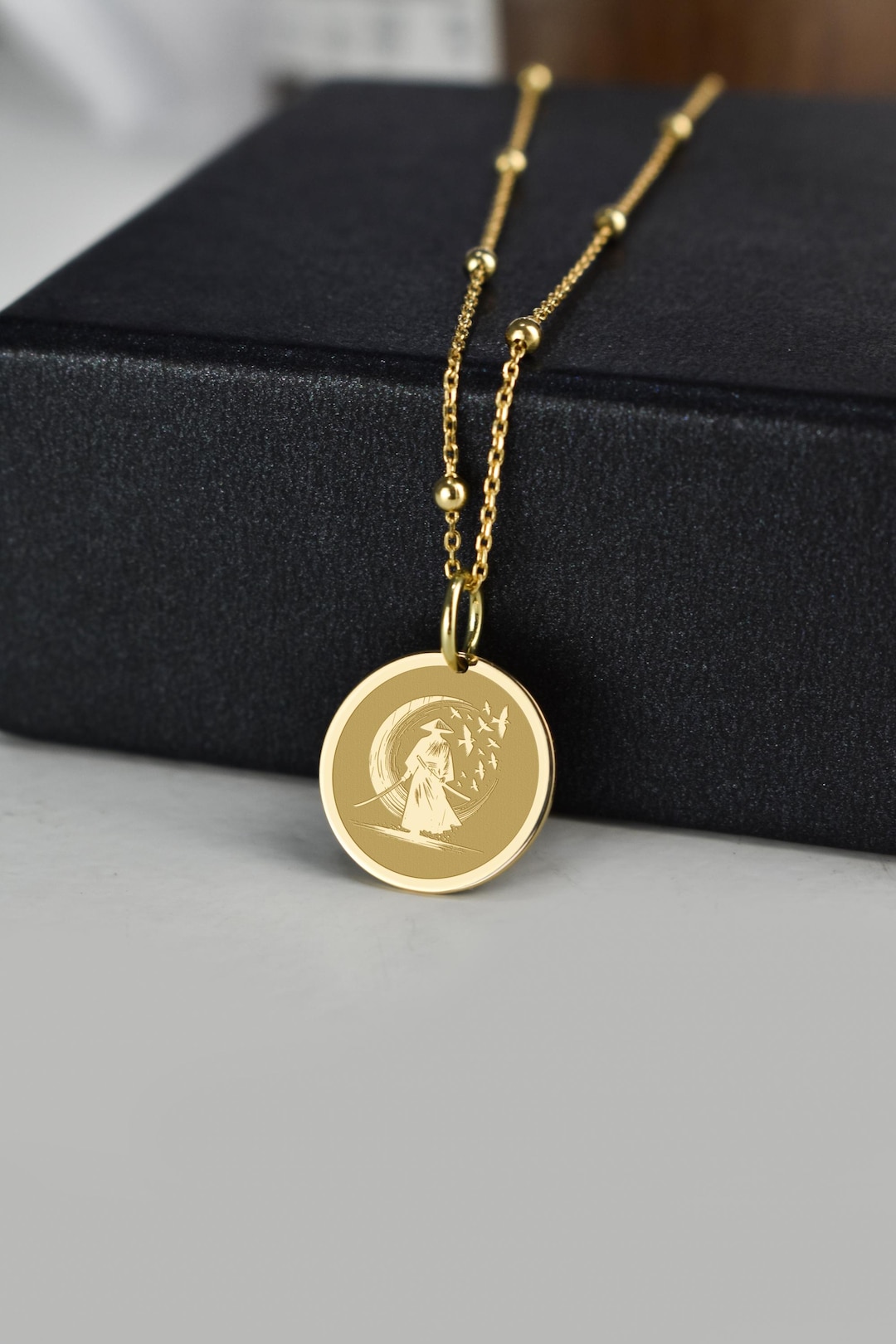 14K Solid Gold Samurai Necklace, Personalized Ronin Talisman, Custom ...
