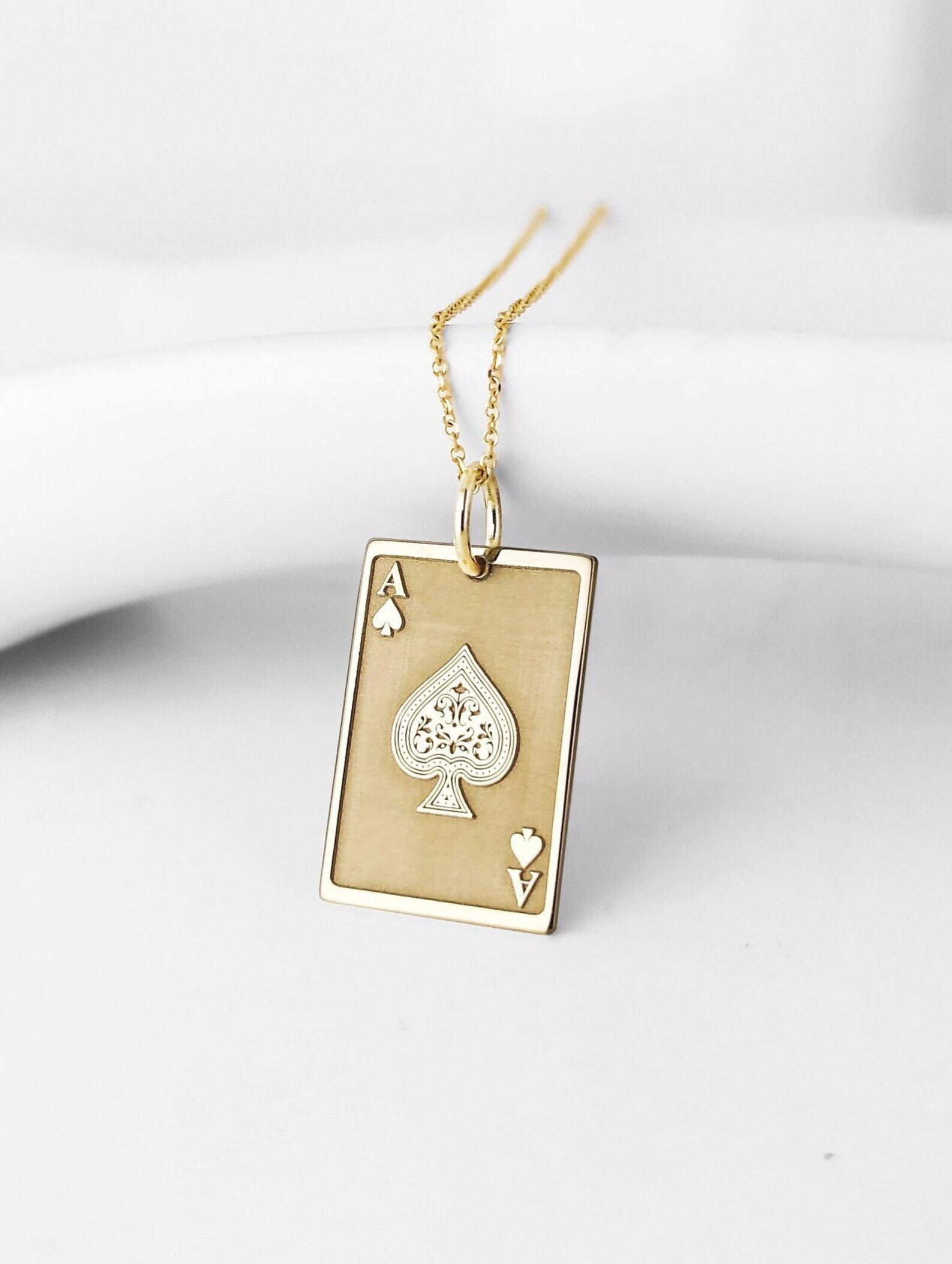 14K Solid Gold Ace of Spades Pendant, Poker Cards Necklace, Blackjack ...