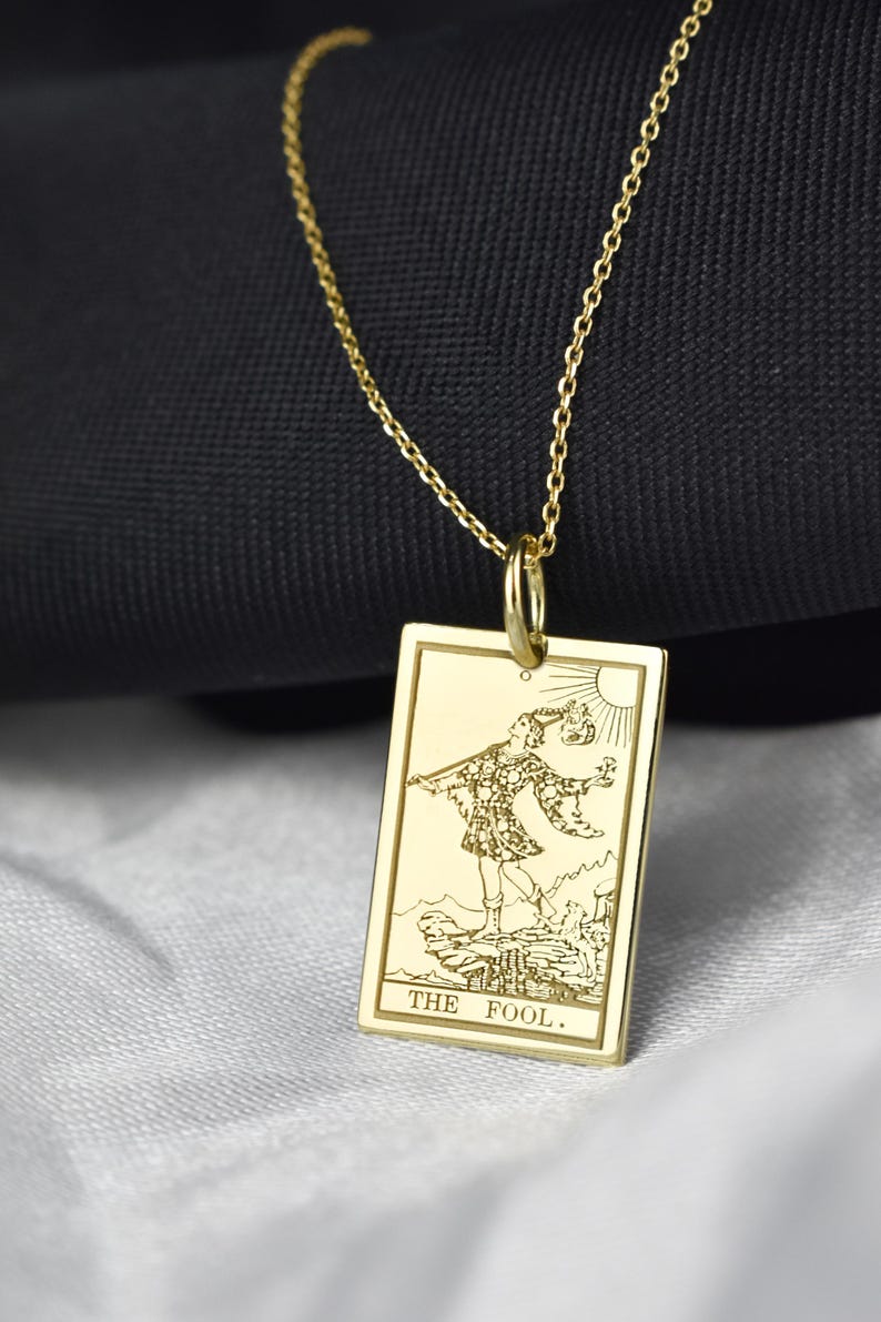14K Gold the Fool Tarot Card Necklace for Women, Major Arcana Deck ...