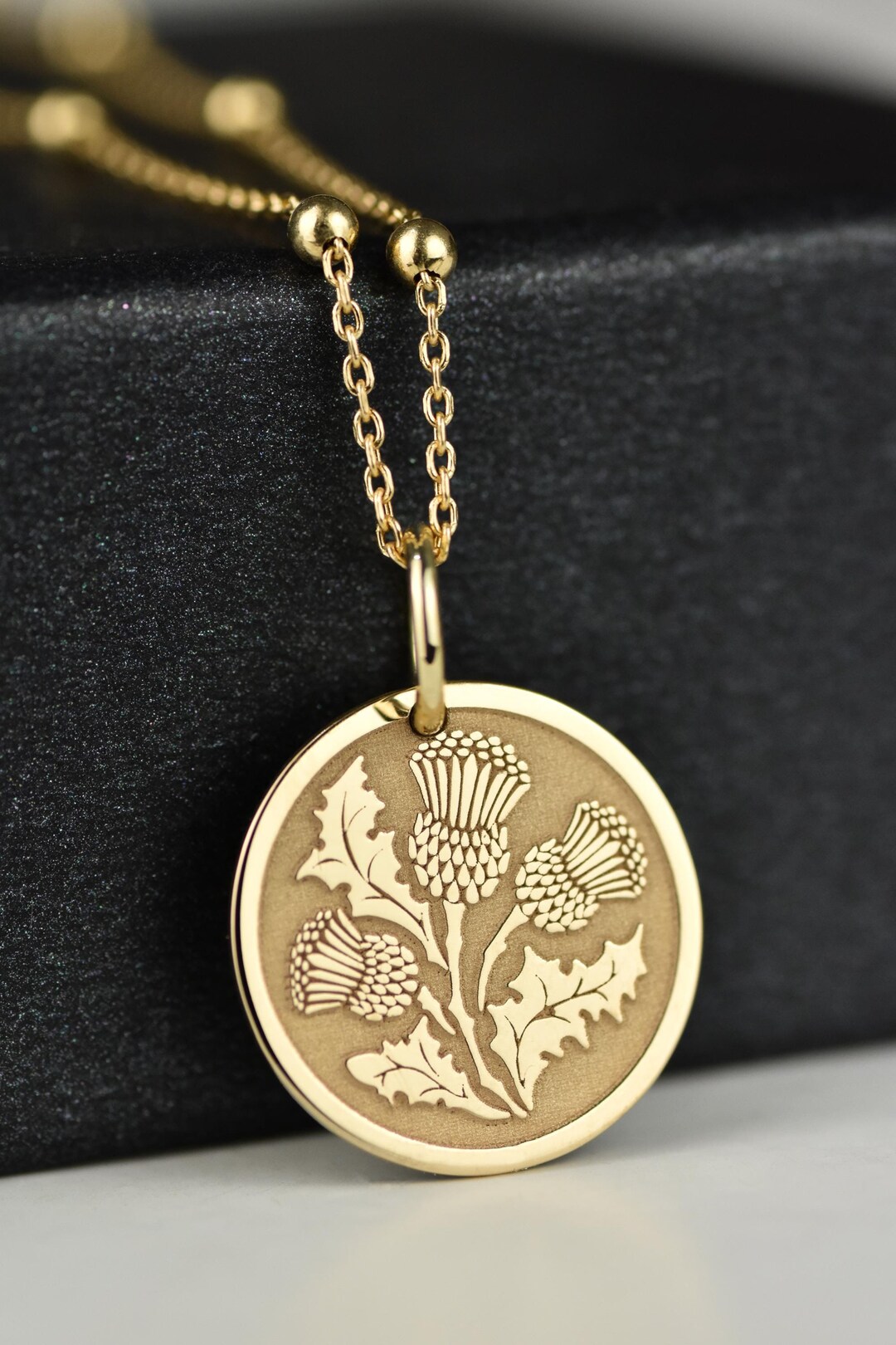 14K Solid Gold Thistle Necklace, Scottish Thistle Pendant, Celtic ...