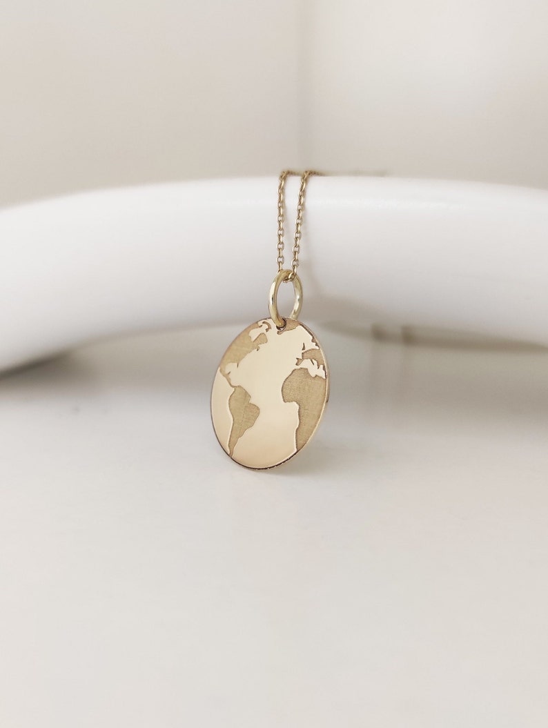 14K Real Solid Gold Earth Necklace Gold World Map Pendant - Etsy