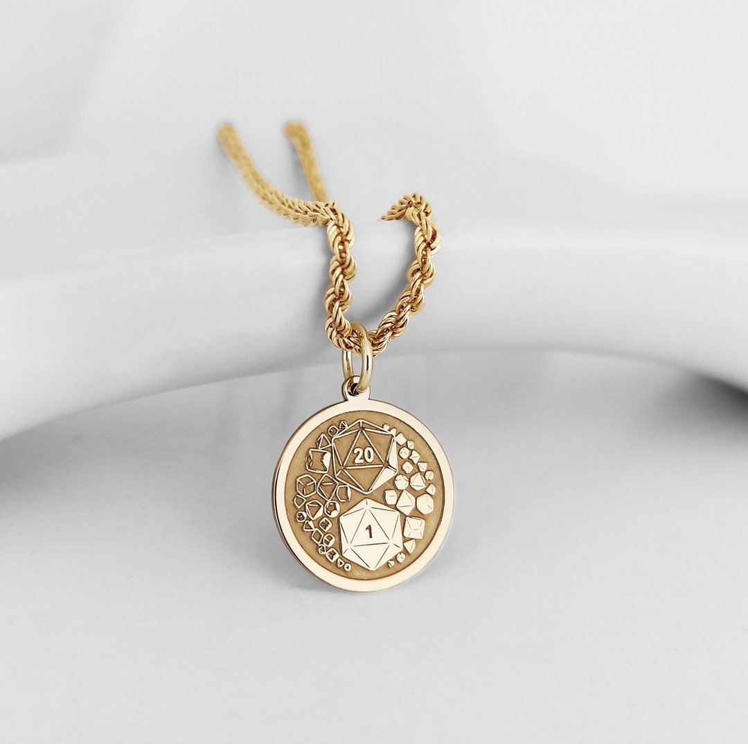 14K Gold DND Dice Rope Chain Necklace, Dungeons and Dragons Jewelry ...