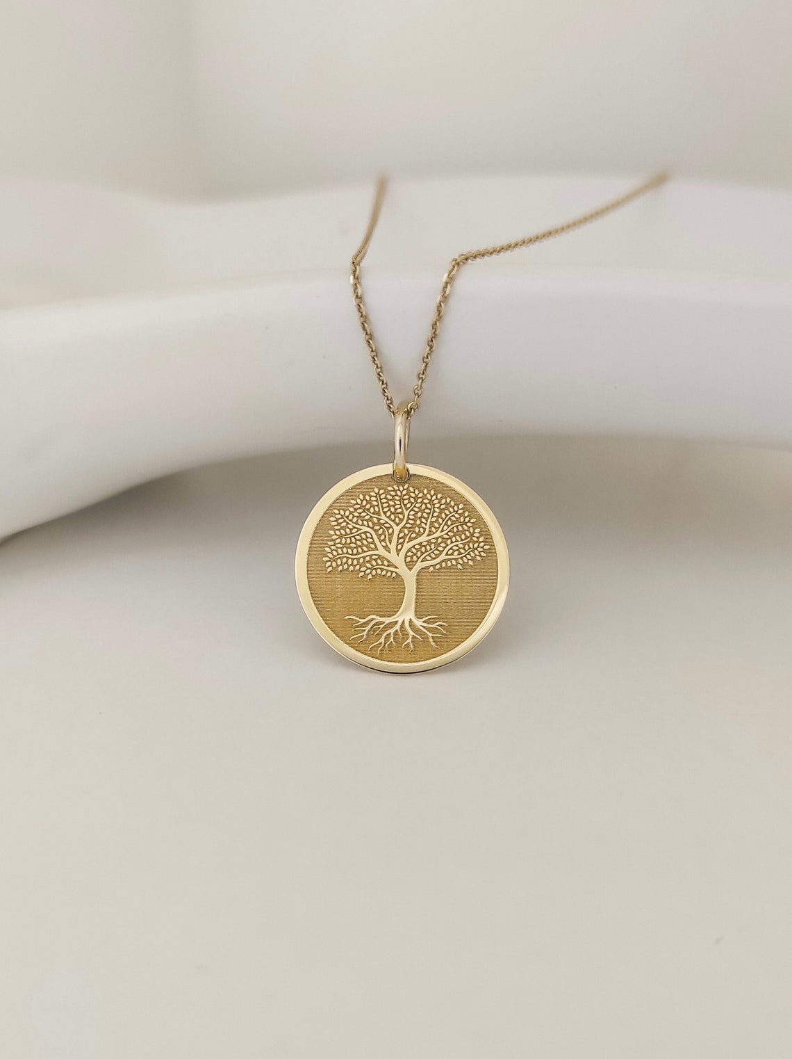 14K Real Solid Gold Tree of Life Necklace Family Tree Roots | Etsy