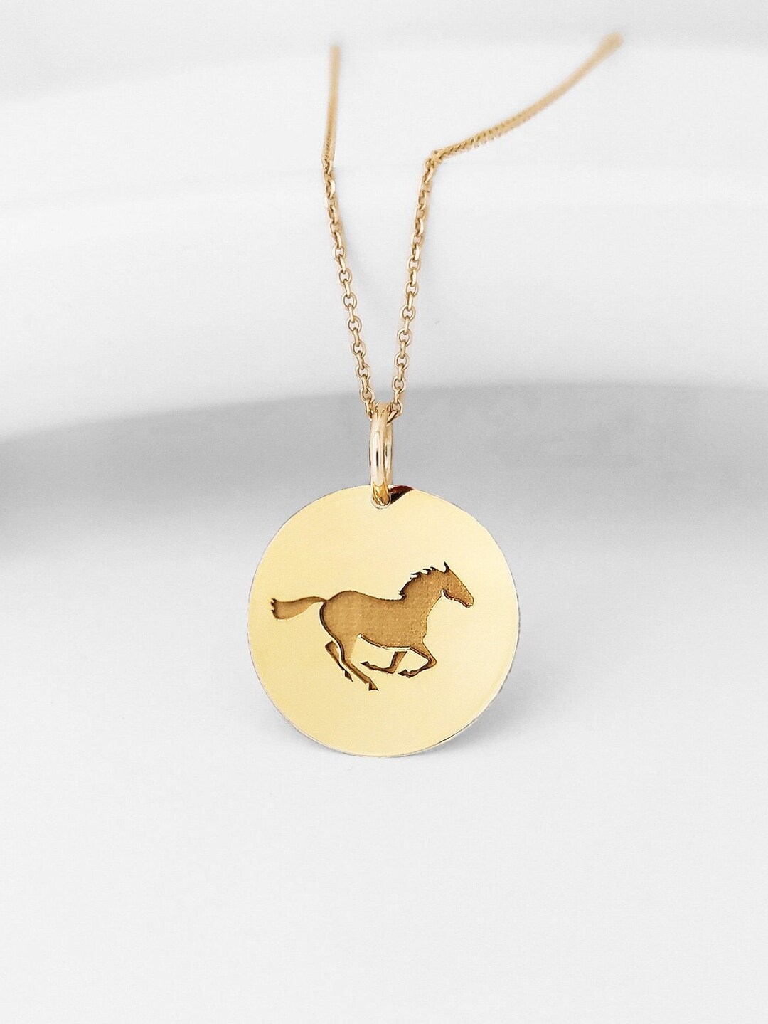 14K Solid Gold Horse Necklace, Dainty Running Horse Pendant, Horse ...