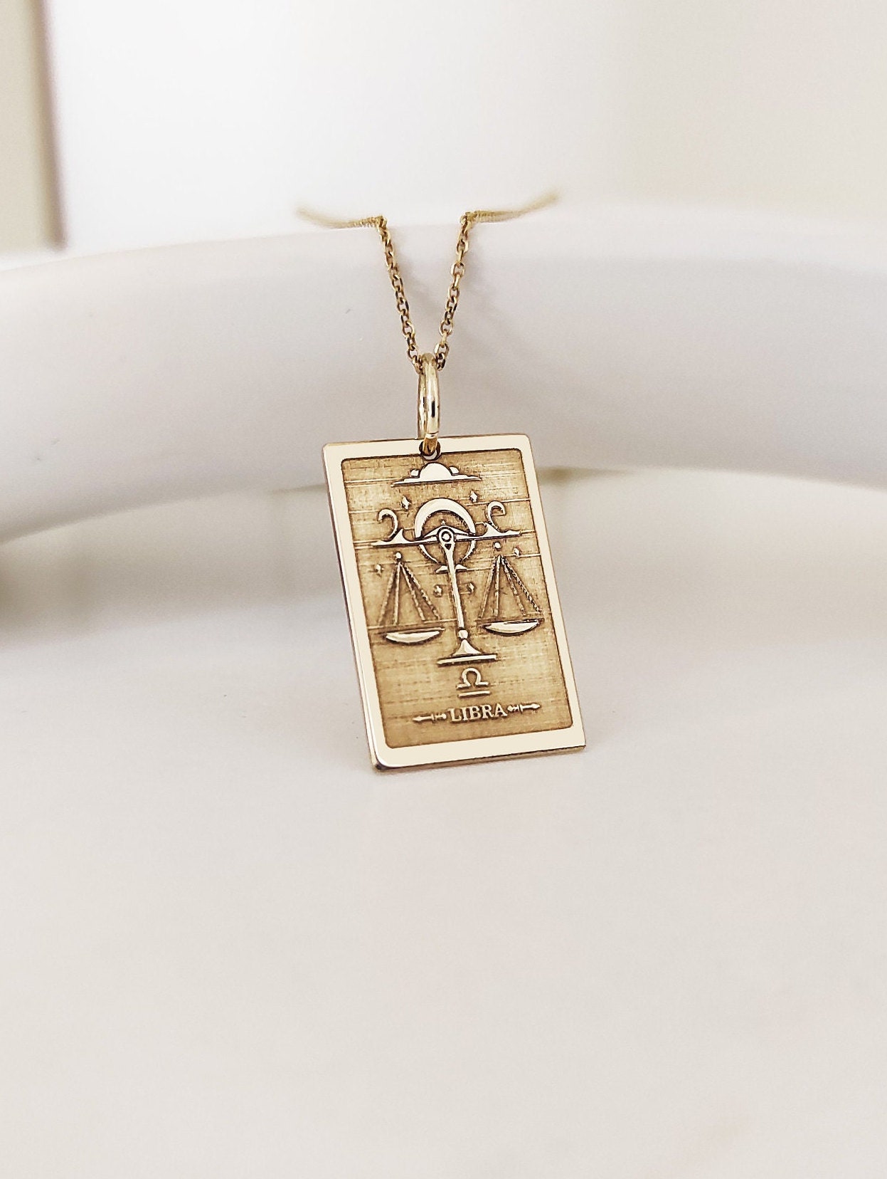 14K Real Solid Gold Libra Tarot Zodiac Sign Necklace Libra - Etsy