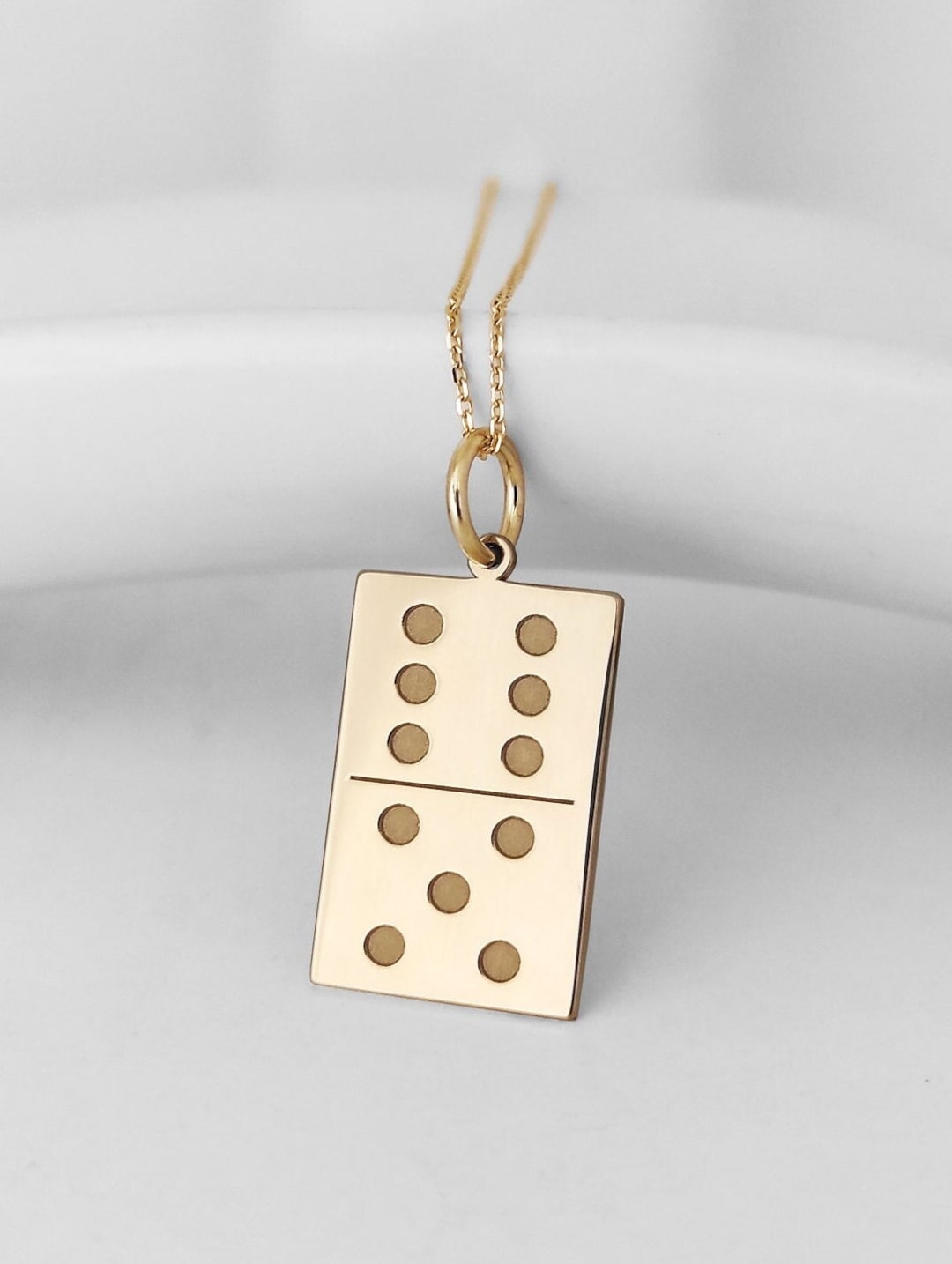 14K Solid Gold Domino Tile Pendant, Personalized Domino Game Charm ...