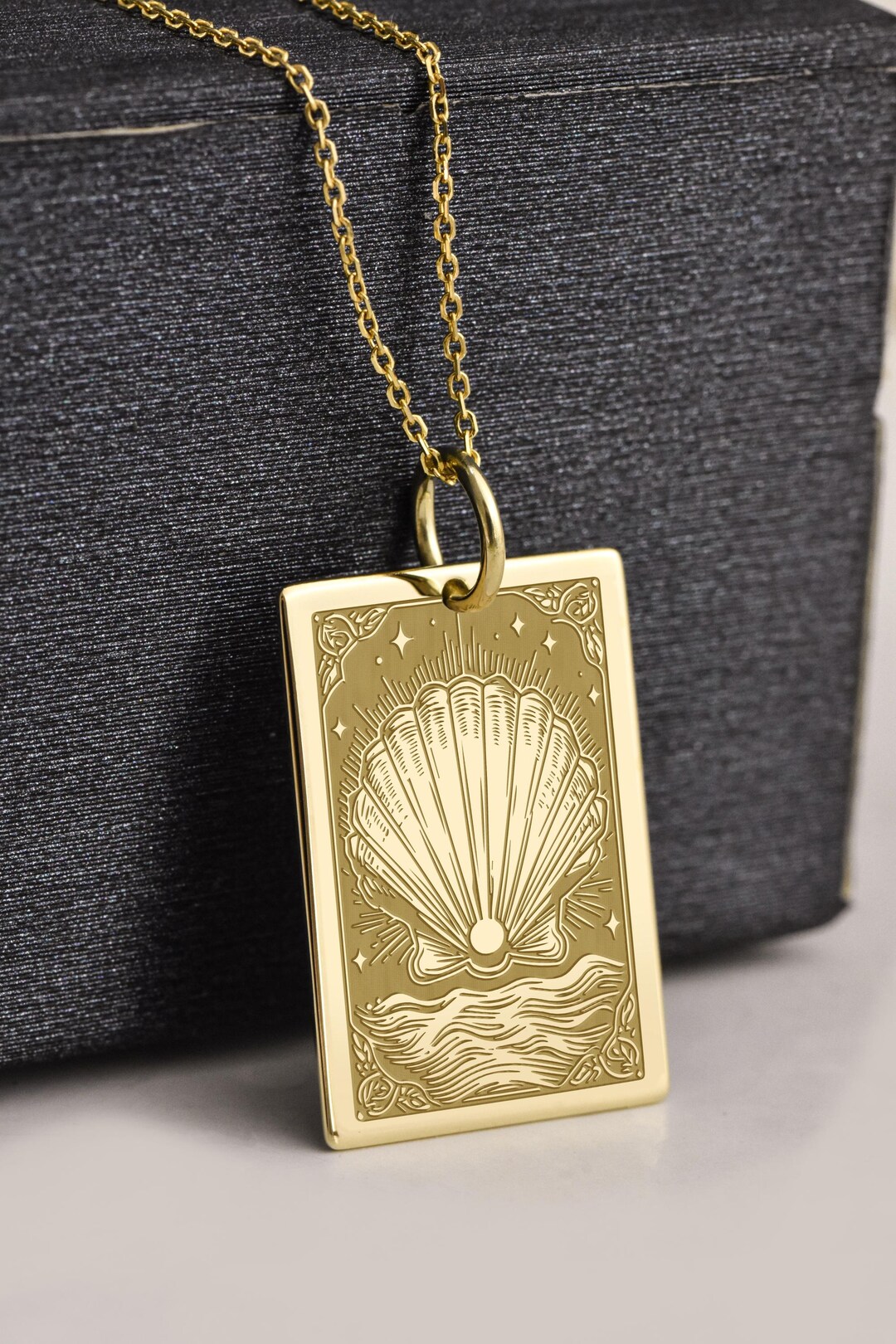 14K Gold Seashell Necklace, Custom Oyster Talisman, Molusc Jewelry ...