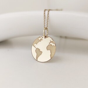 14K Real Solid Gold Earth Necklace, Gold World Map Pendant, Dainty ...