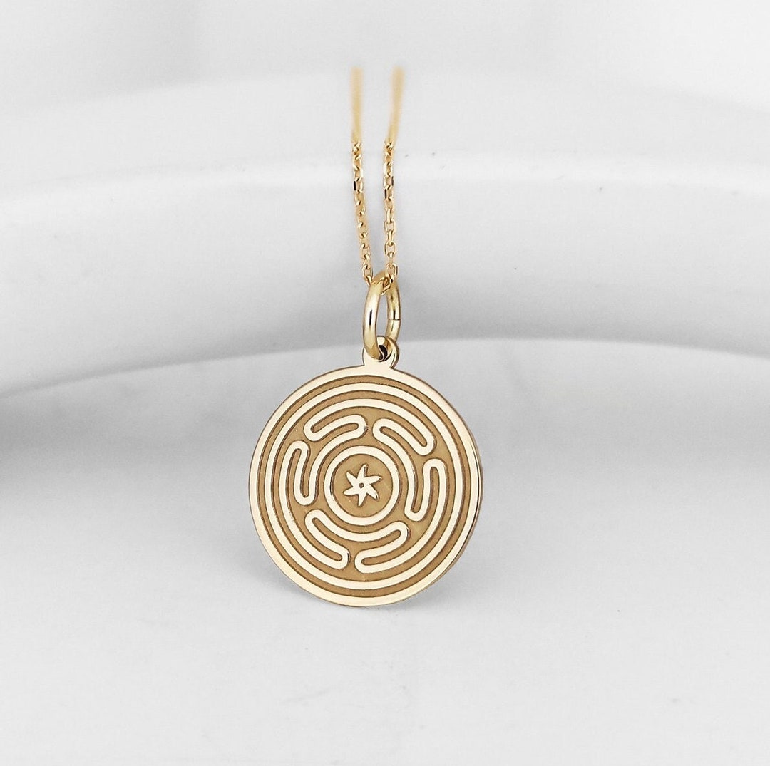 14K Solid Gold Hecate Wheel Pendant, Stropholos of Hecate Necklace, Good Luck Talisman Charm ...