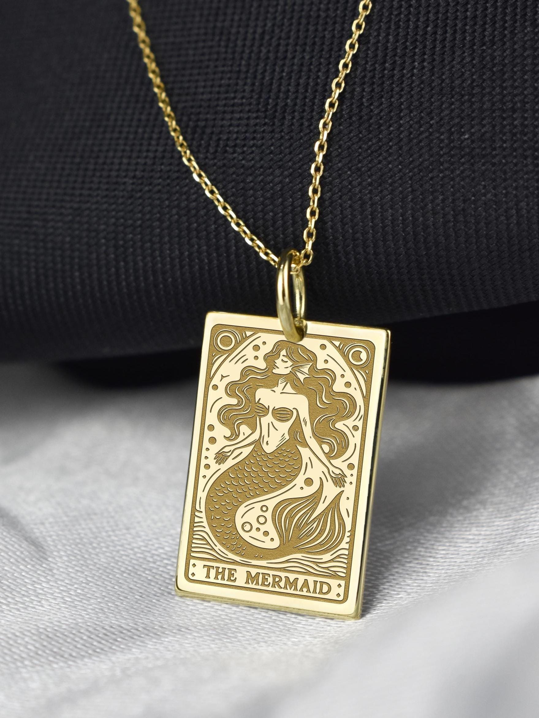 14K Gold the Mermaid Necklace, Sea Legend Jewelry, Travelers Amulet ...