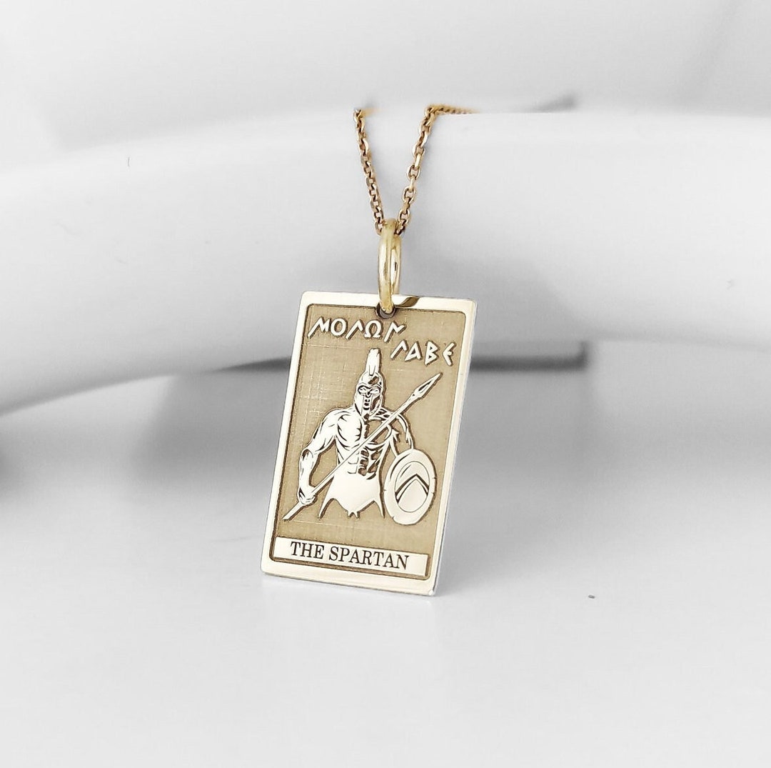 14K Solid Gold Spartan Warrior Tarot Card Necklace, Ancient Greek ...