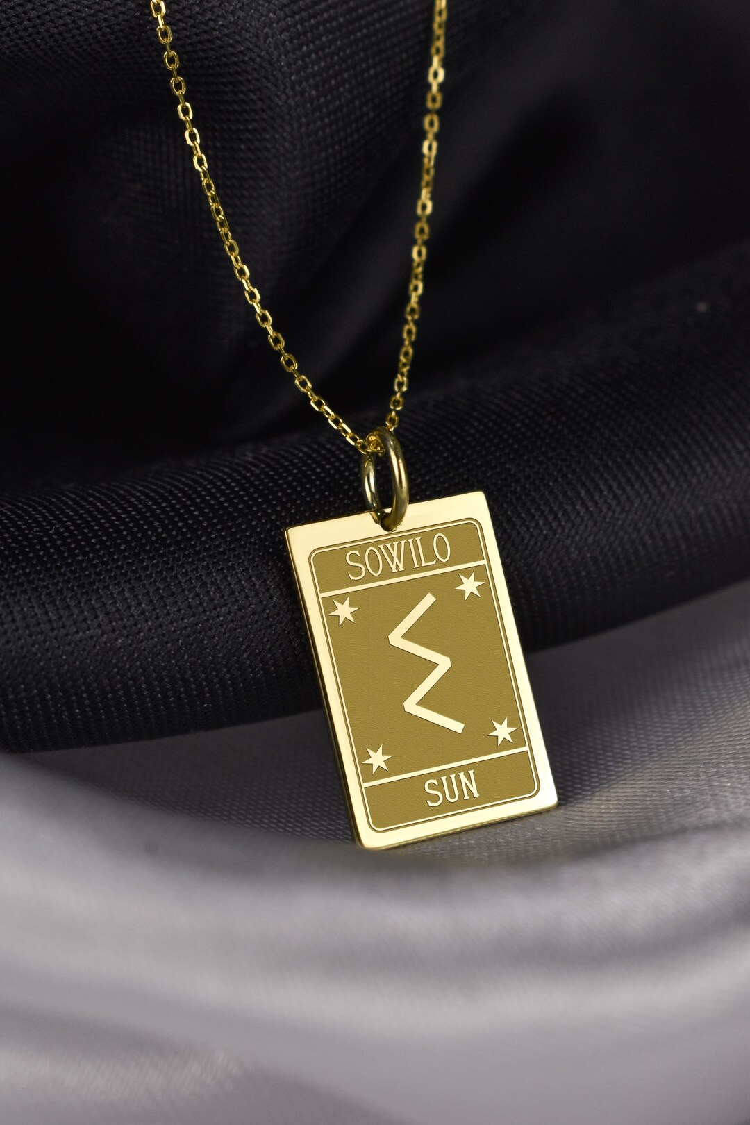 14K Gold Sowilo Necklace, Sun Rune Charm, Personalized Sigel Amulet ...