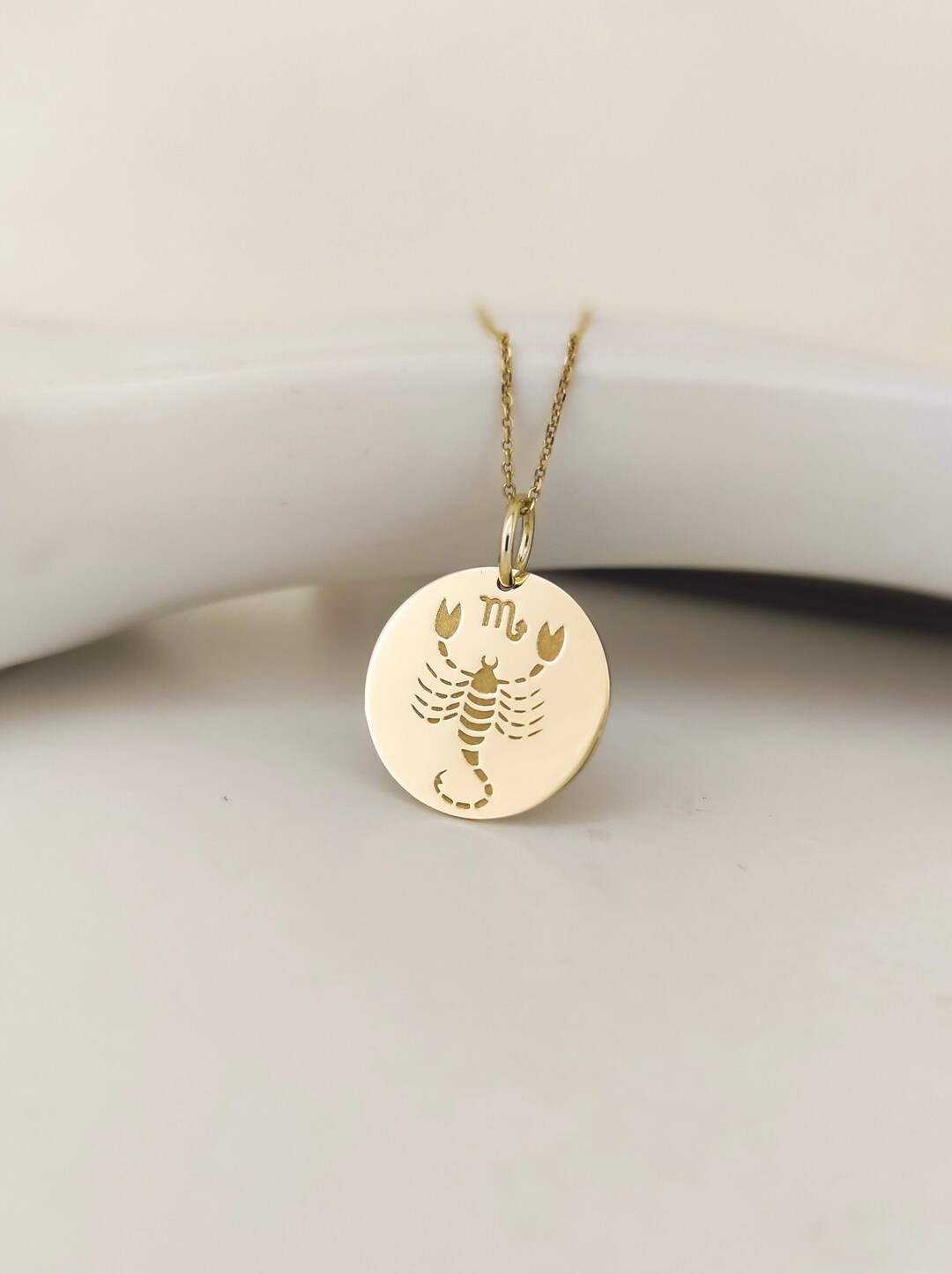 14K Gold Scorpio Necklace, Gold Astrology Scorpion Pendant, Zodiac Sign ...
