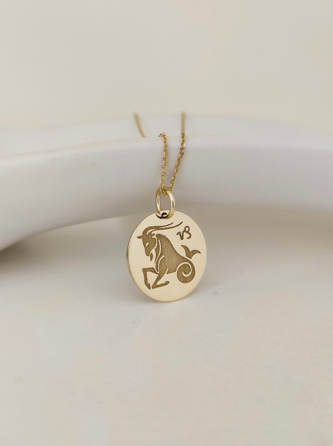 14K Gold Capricorn Necklace, Capricorn Zodiac Pendant, Zodiac Sign ...