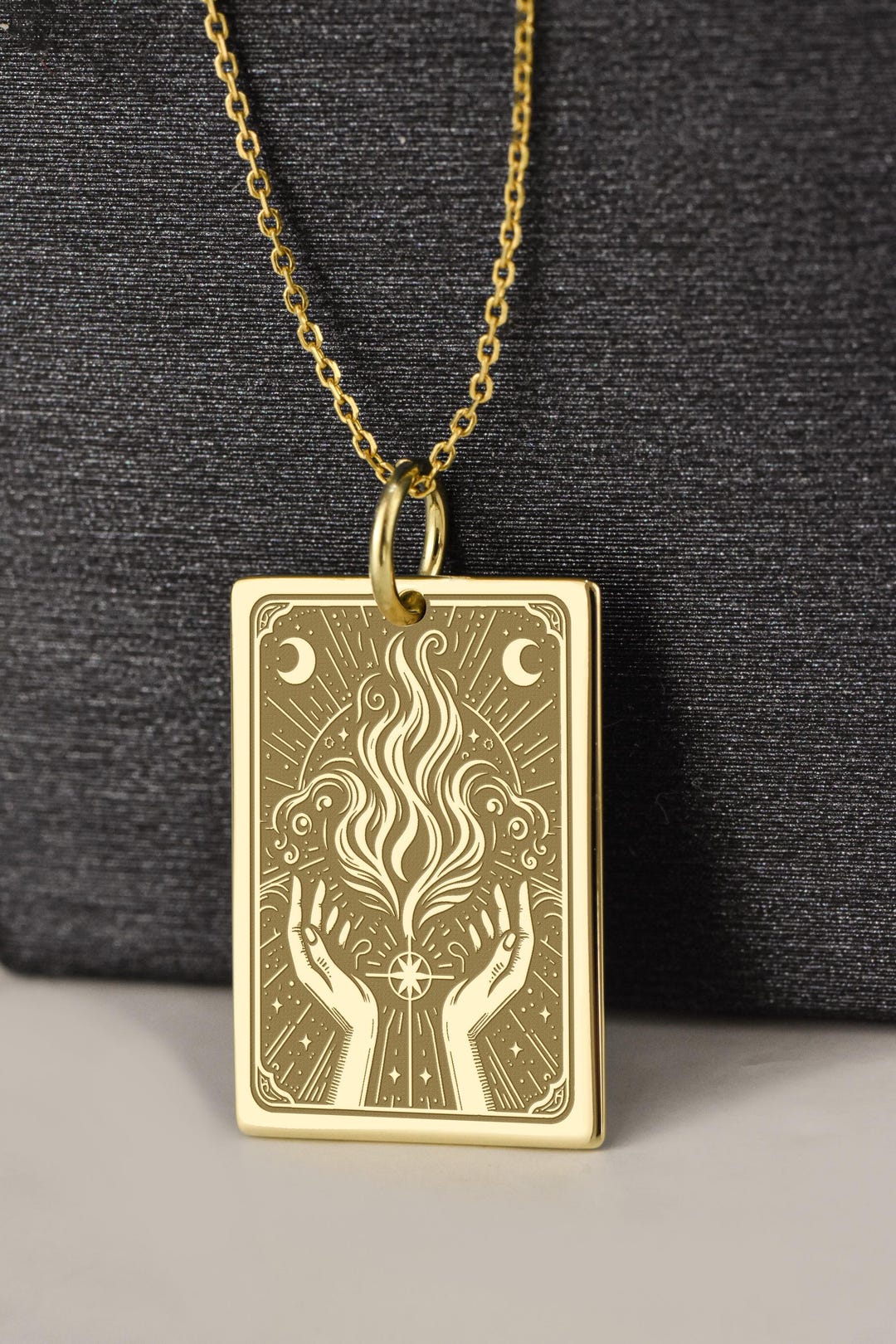 14K Gold the Flame Necklace, Personalized Warm Fire Pendant, Custom ...