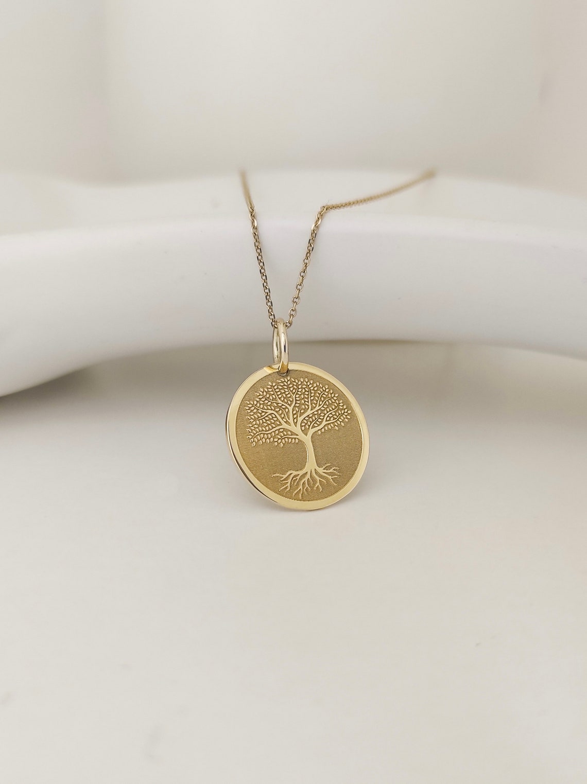 14K Real Solid Gold Tree of Life Necklace Family Tree Roots | Etsy