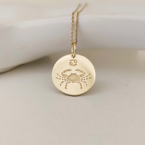 14K Gold Cancer Necklace, Zodiac Sign Pendant, July Zodiac Necklace ...