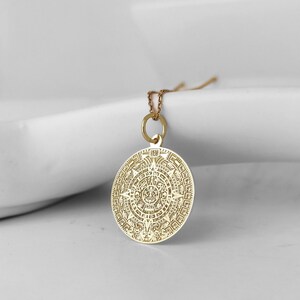 14K Solid Gold Aztec Calendar Disc Pendant, Mayan Gold Jewelry ...