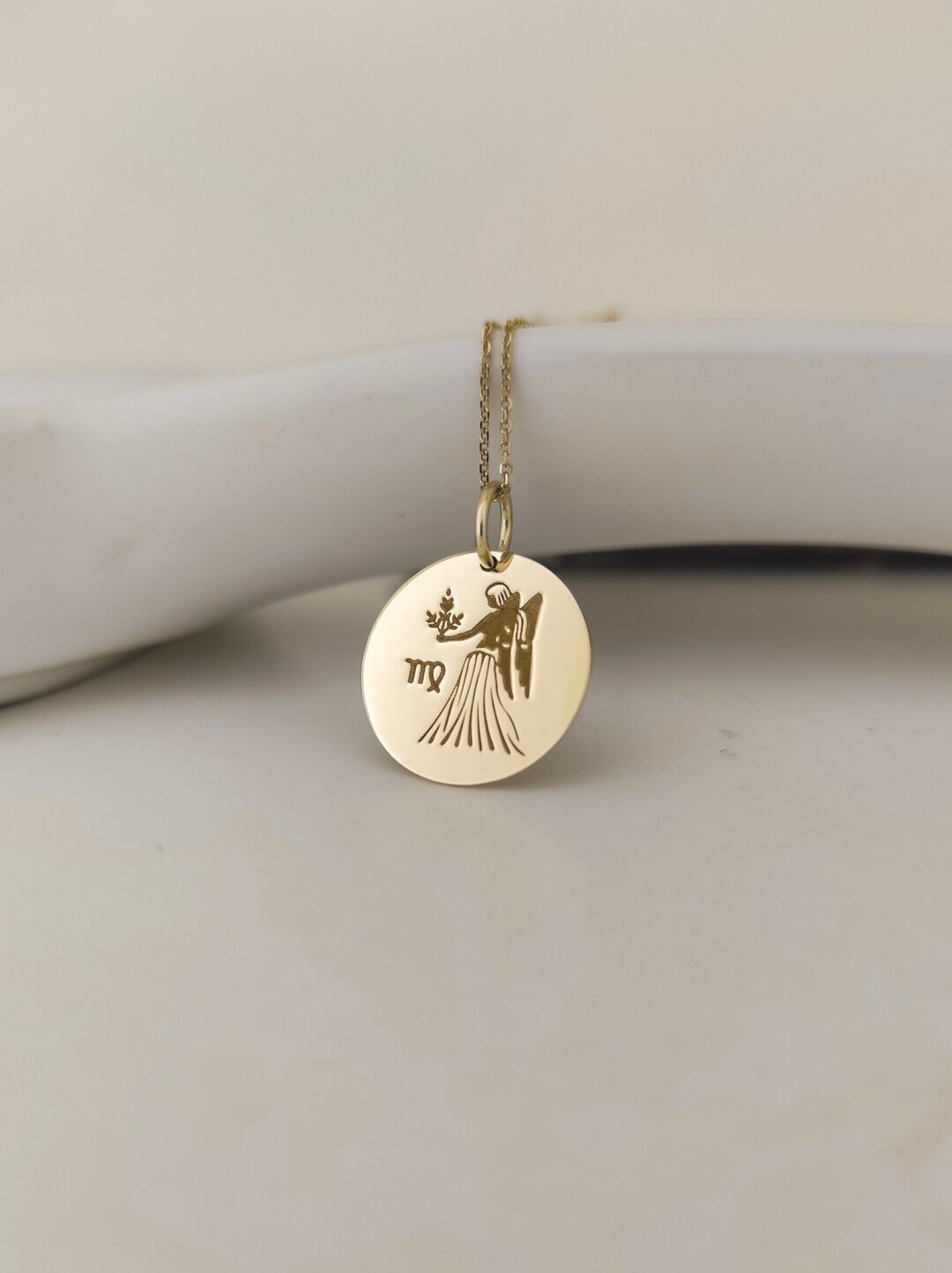 14K Gold Virgo Necklace, Astrology Lovers, Personalized Engraved Charm ...