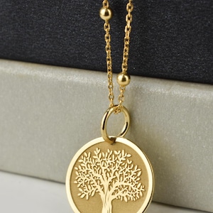 14K Solid Gold Tree of Life Necklace, Dainty Tree Pendant, Personalized ...