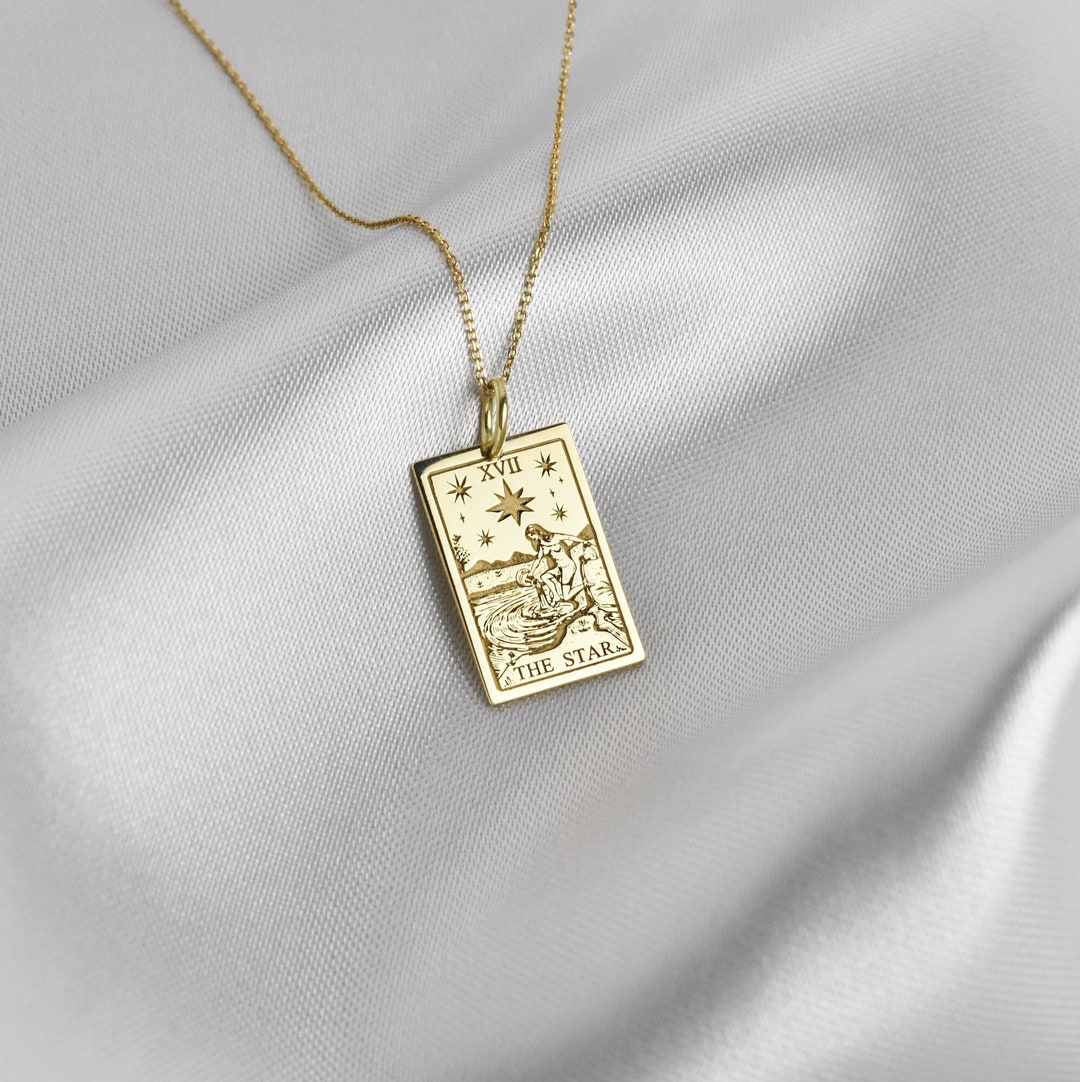 14K Gold the Star Tarot Card Pendant, Major Arcana Deck Jewelry, 14K ...