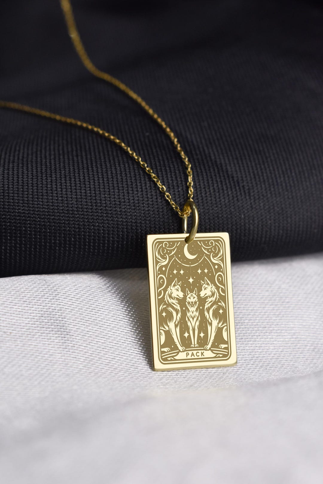 14K Gold Pack Necklace, Engraved Wolf Charm, Custom Wildlife Jewelry ...