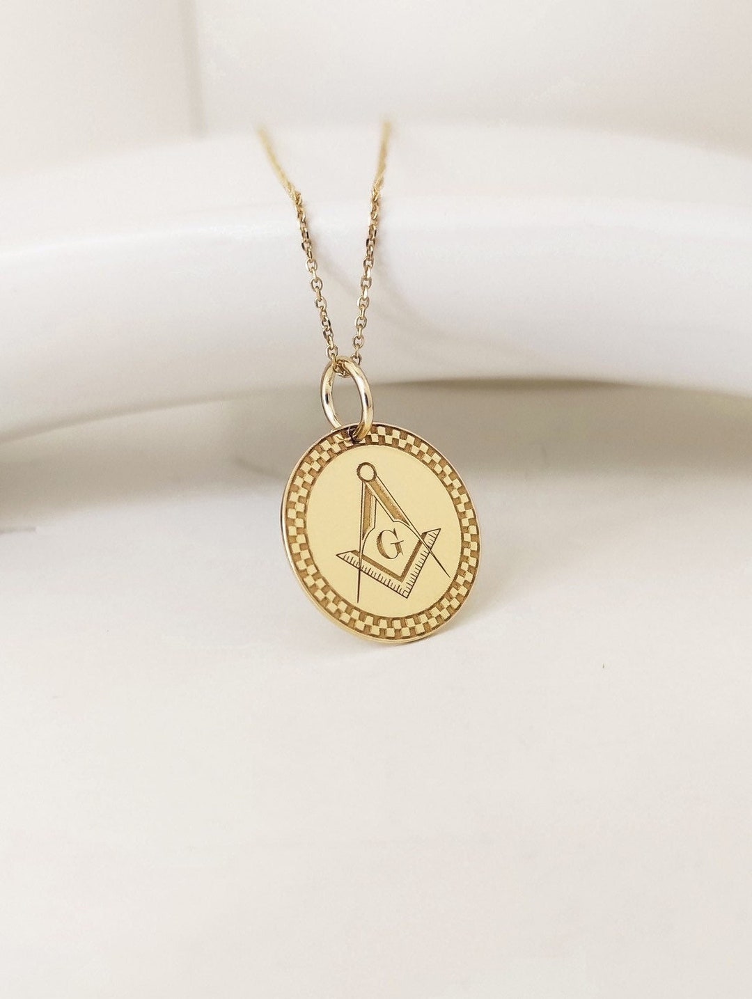 14K Solid Real Gold Masonic Necklace, Gold Layered Masonic Pendant ...