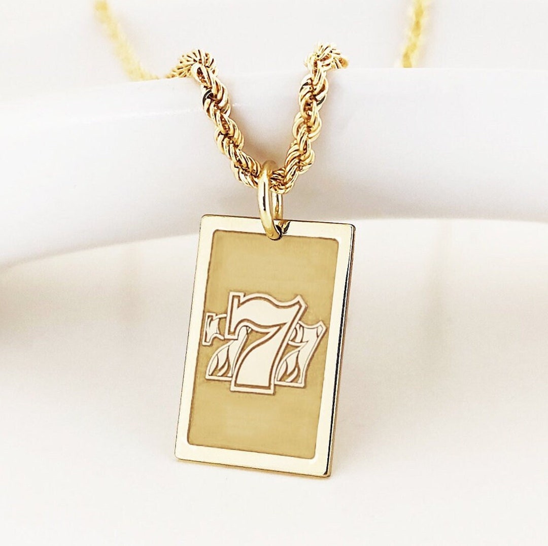 14K Gold Lucky Number Seven Pendant, Gold Number Necklace, 777 Charm ...