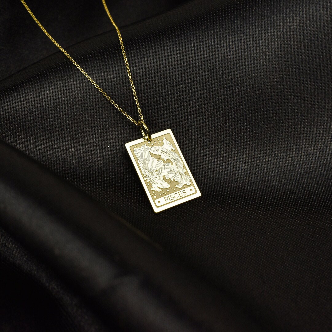 14K Solid Gold Pisces Zodiac Sign Necklace, Personalized Pisces Pendant ...