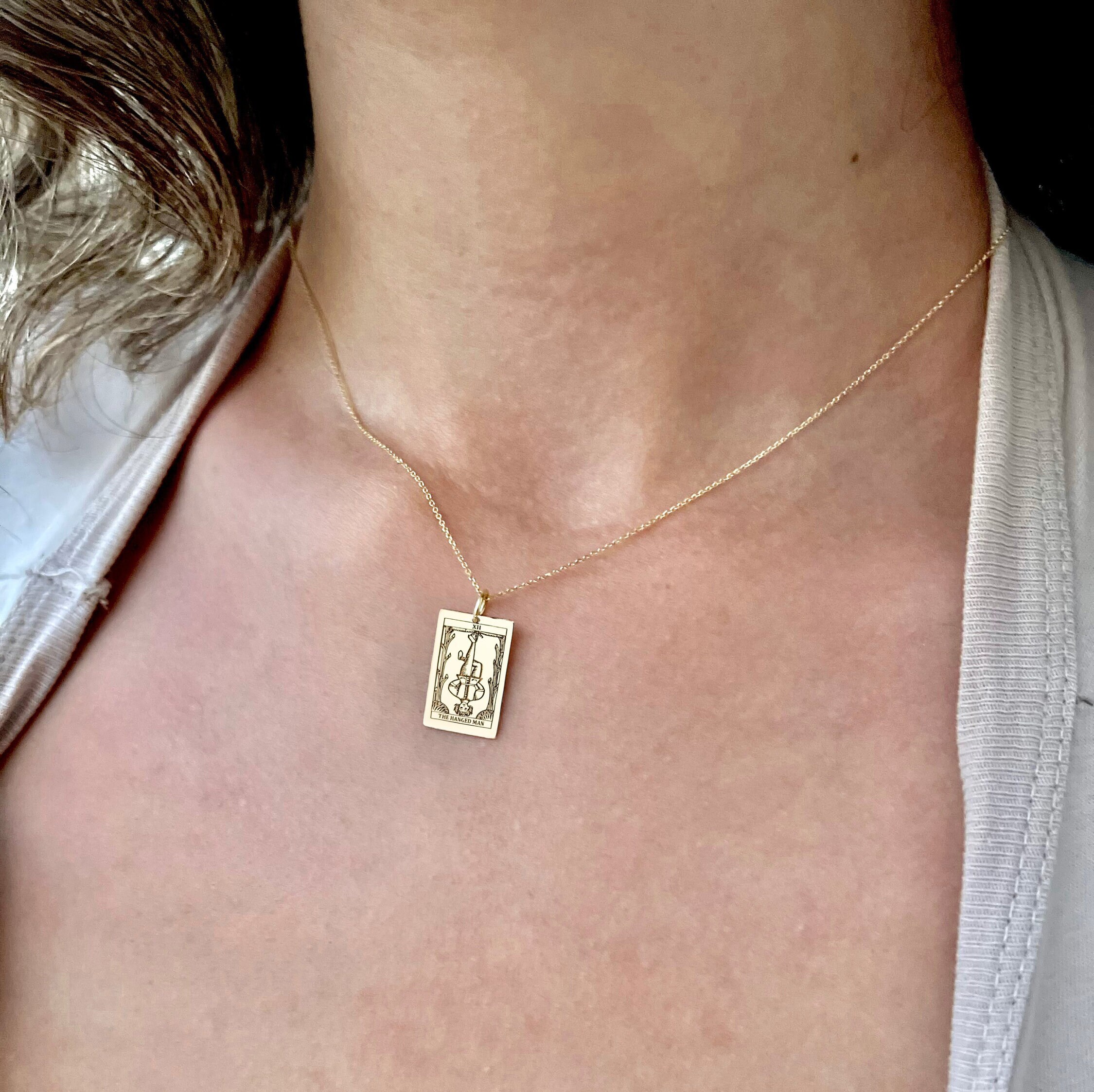 14K Gold Hanged Man Tarot Card Pendant, Dainty Hanged Man Necklace ...