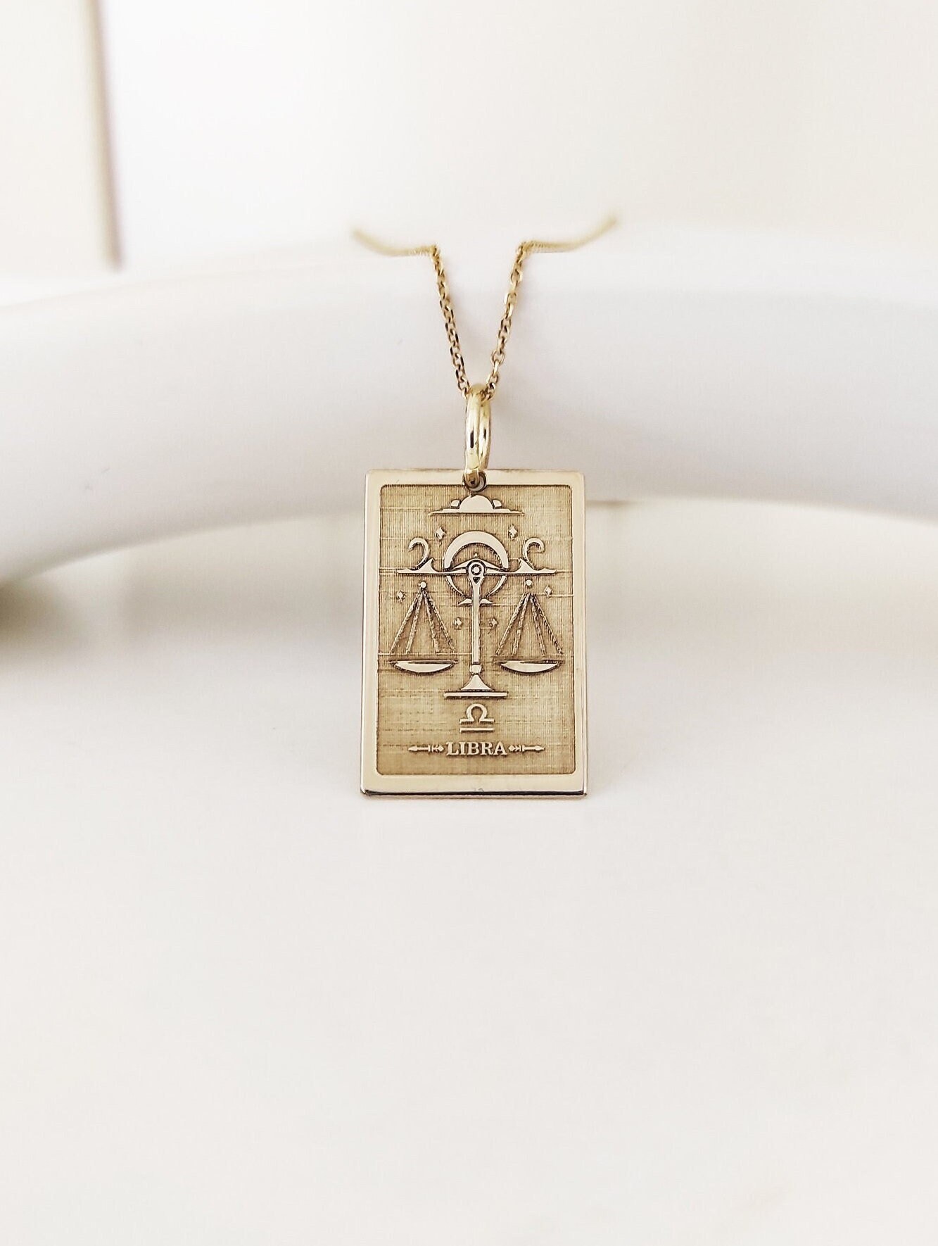 14K Real Solid Gold Libra Tarot Zodiac Sign Necklace Libra - Etsy