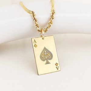 14K Gold Ace of Spades Necklace, Gold Ace Spade Pendant, Blackjack ...