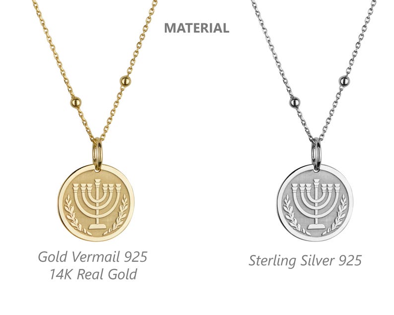 14K Solid Gold Menorah Necklace, Jewish Menorah Medallion, Hanukkah ...