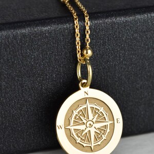 14k Solid Gold Compass Necklace, Personalized North Star Charm, Compass ...