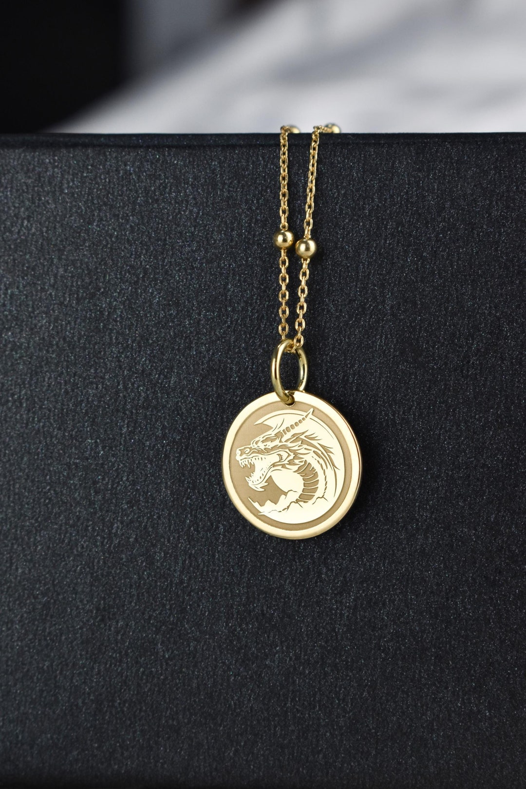 14k Solid Gold Dragon Necklace, Dragon Head Medallion, Custom Dragon ...