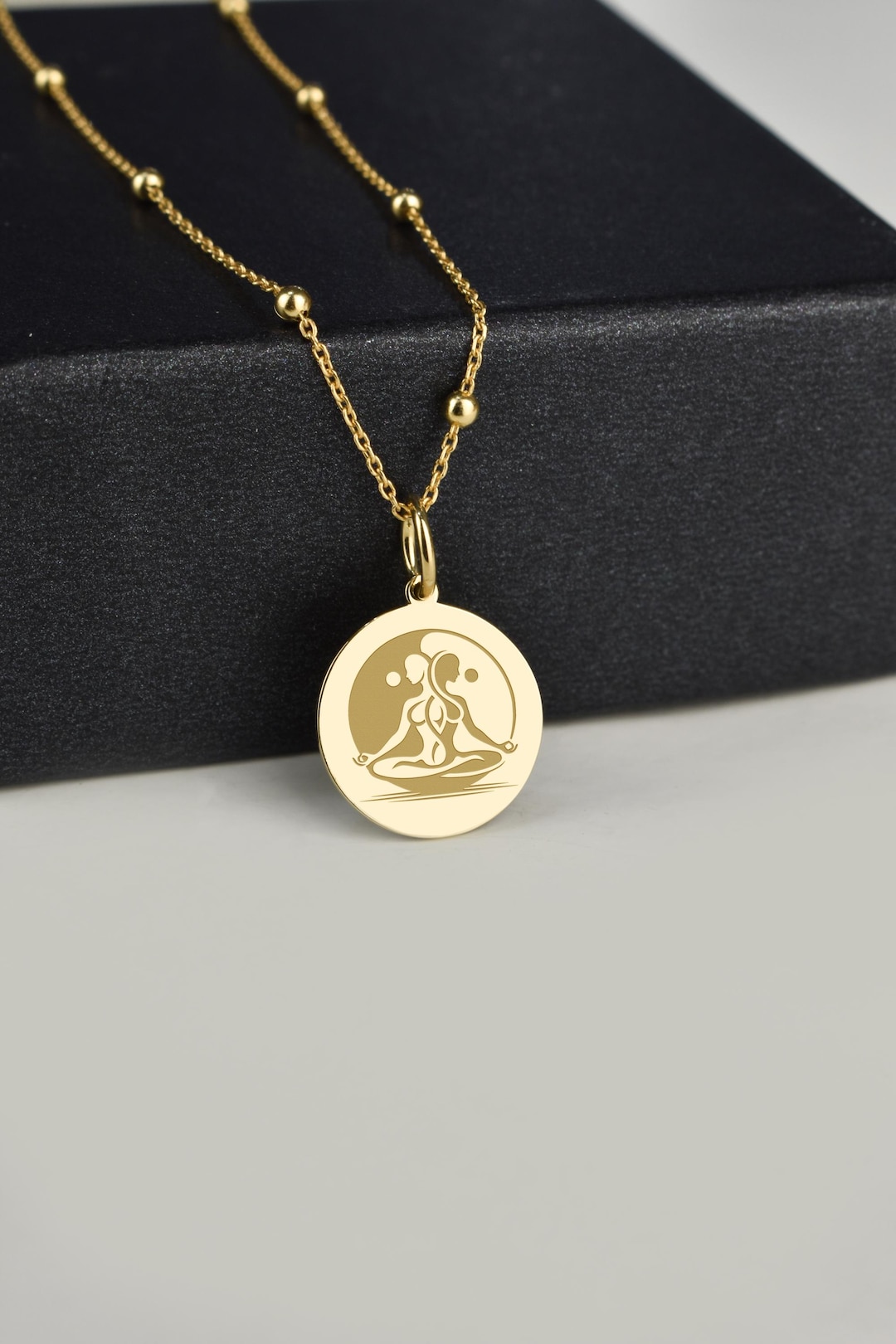14K Solid Gold Yoga Necklace, Custom Yin Yang Jewelry, Lotus Position ...