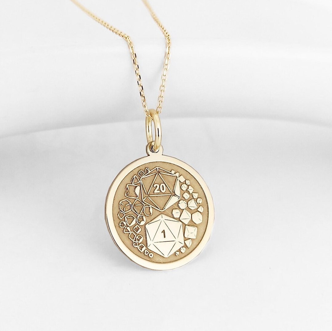 14K Solid Gold Dungeons & Dragons Pendant, DND Dice Necklace ...