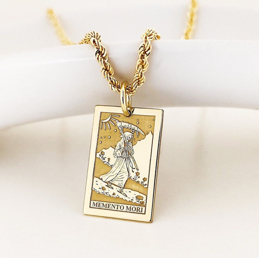 14K Gold Memento Mori Necklace, Delicate Memento Mori Disc Charm, Gold ...