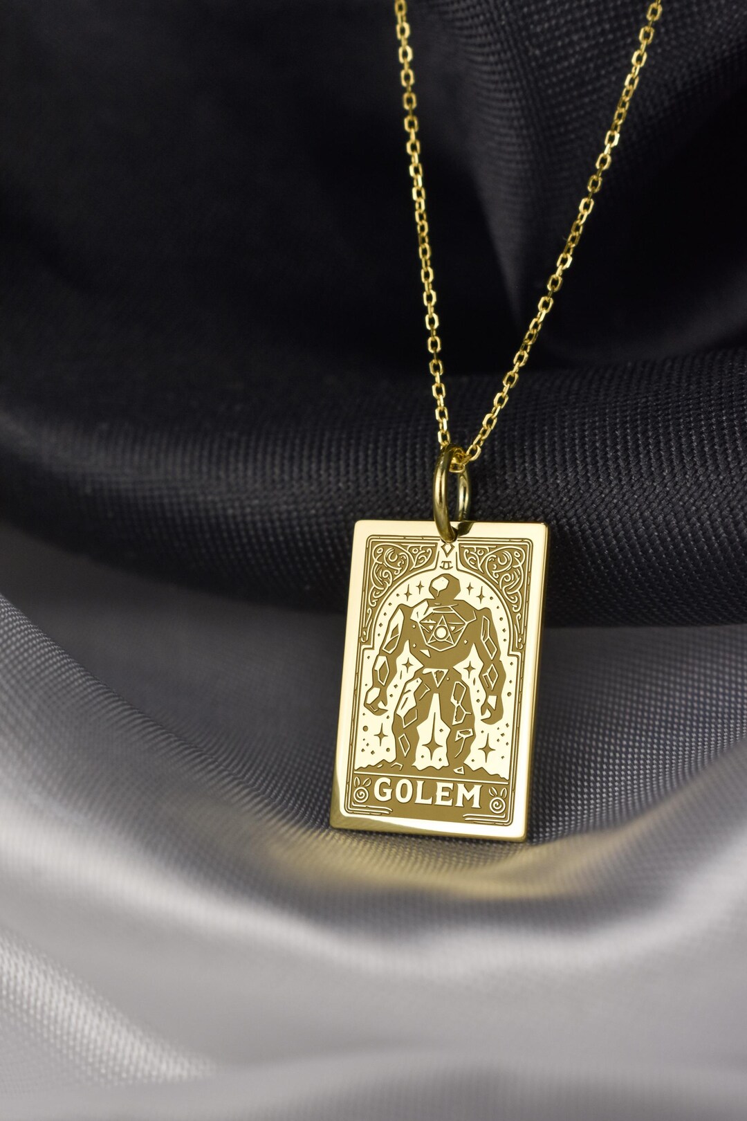 14K Gold Golem Necklace, Jewish Folklore Talisman, Clay Giant Pendant ...