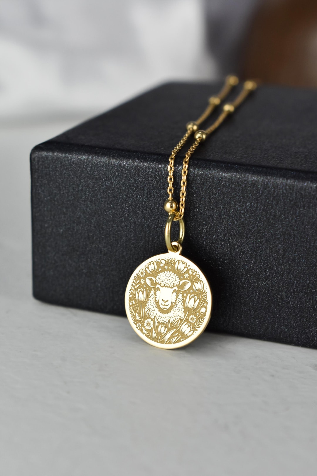 14K Solid Gold Sheep Necklace, Dainty Barnyard Jewelry, Personalized ...