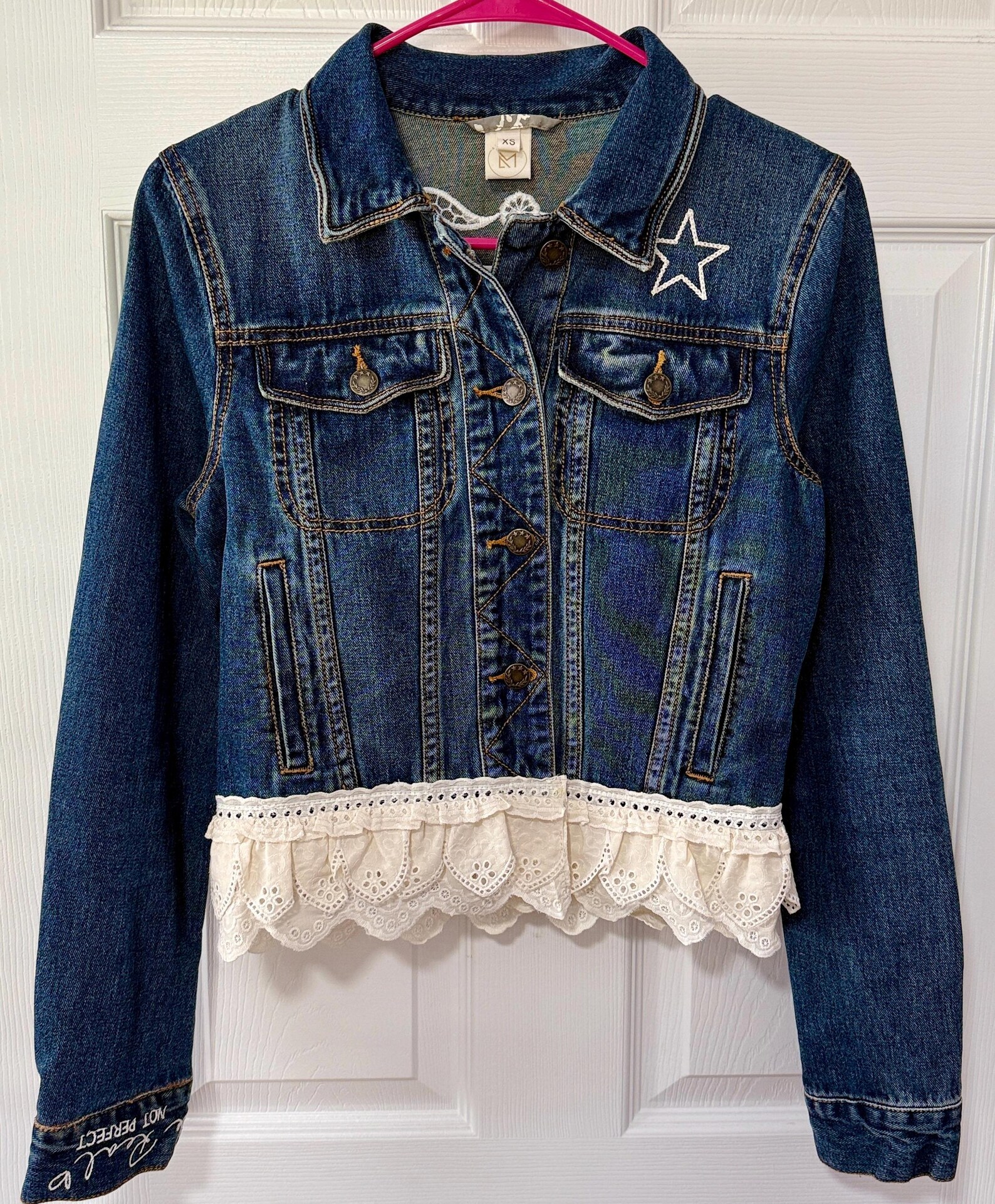 Denim Jacket With Custom Embroidered Design Size XS - Etsy
