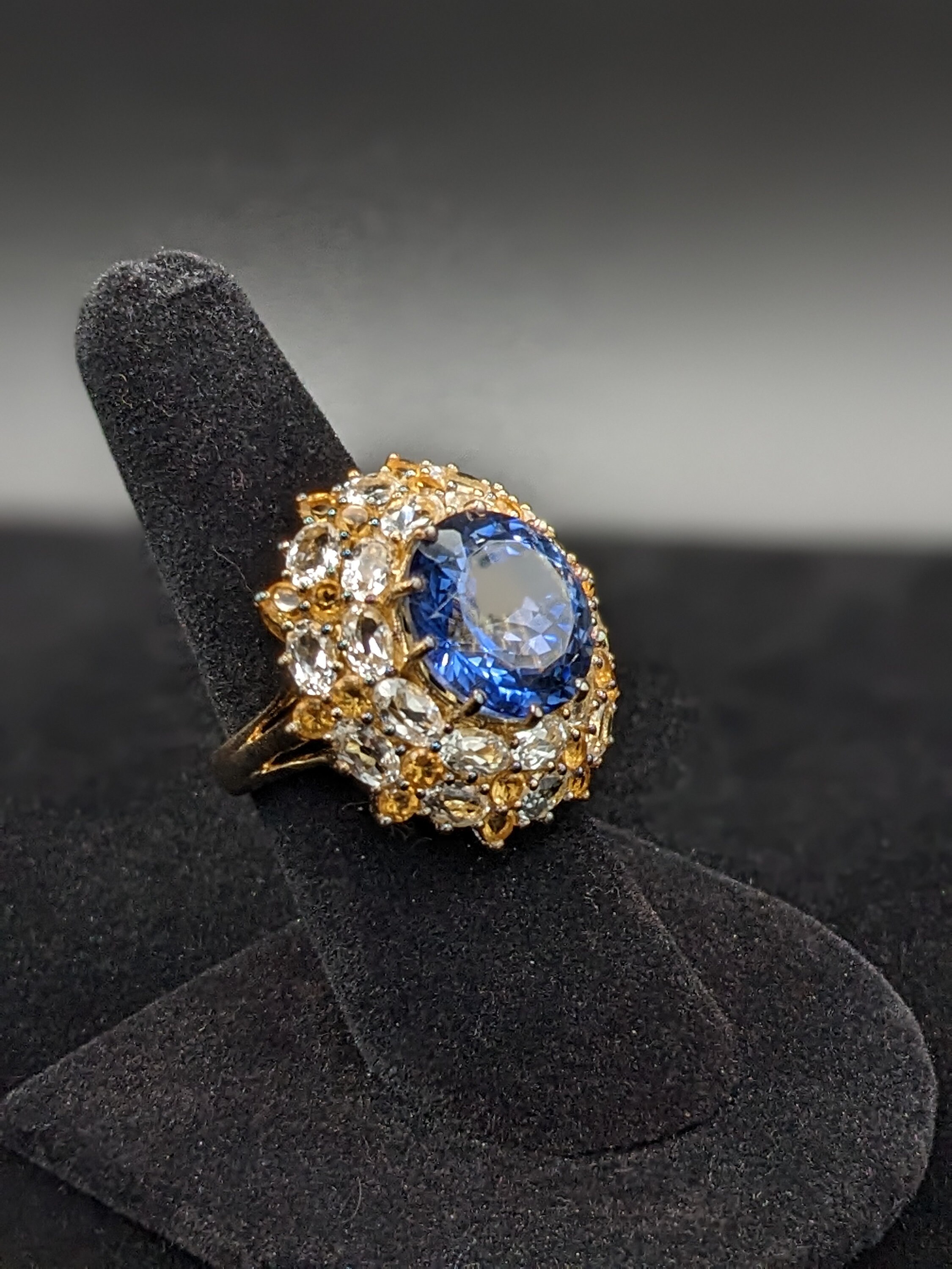 Brazilian Azul Quartz and Multi Gemstone Statement / Cocktail Ring in ...