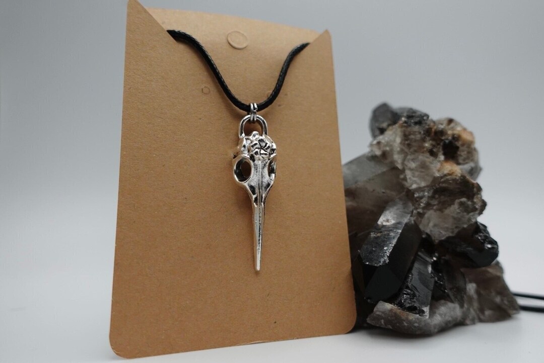 Silver Raven Skull Necklace - Long Nose Raven Skull Necklace - Skull ...