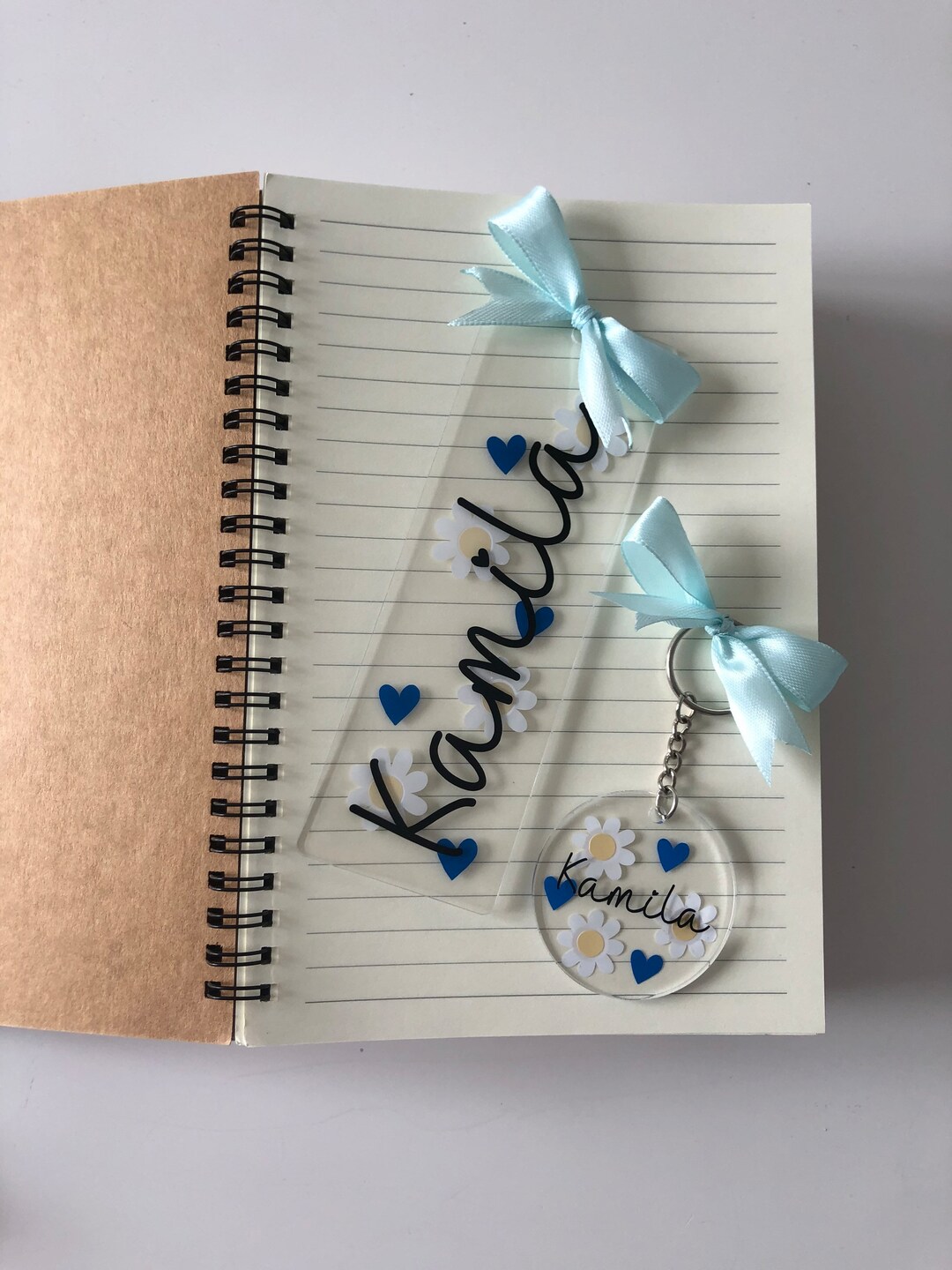 BLUE Daisy Flower Heart Bookmark Personalised With Custom Name - Etsy