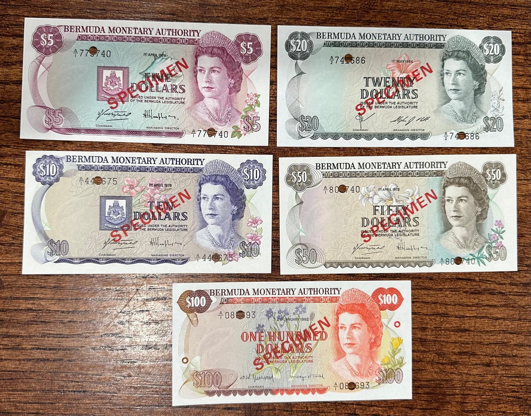 5 British Bermuda 1978-1984 Rare Specimen Notes UNC 5, 10, 20, 50 and ...