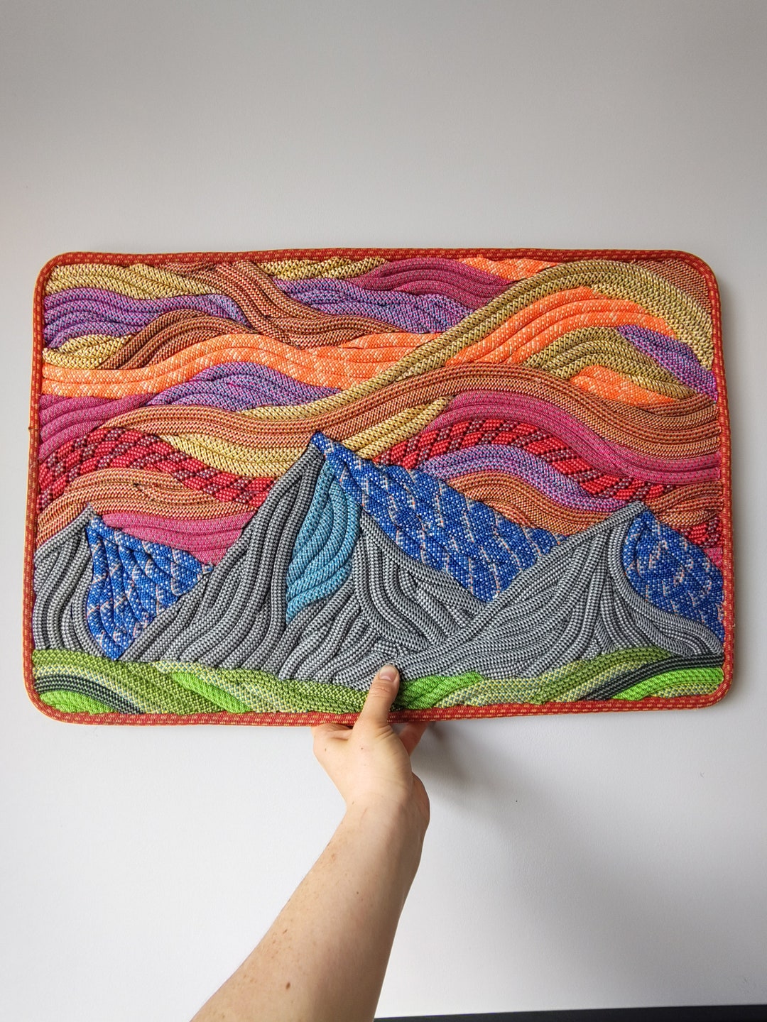 Cotton Candy Sunset Sky Mountains Recycled Climbing Rope Art Unique ...
