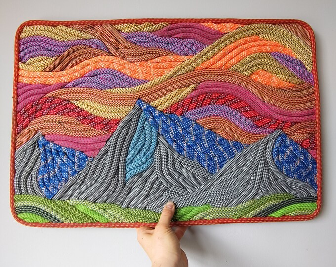 Cotton Candy Sunset Sky Mountains Recycled Climbing Rope Art Unique ...